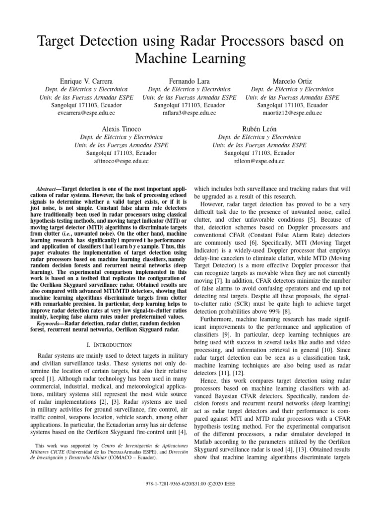 Target Detection Using Radar Processors Based On Machine Learning | PDF