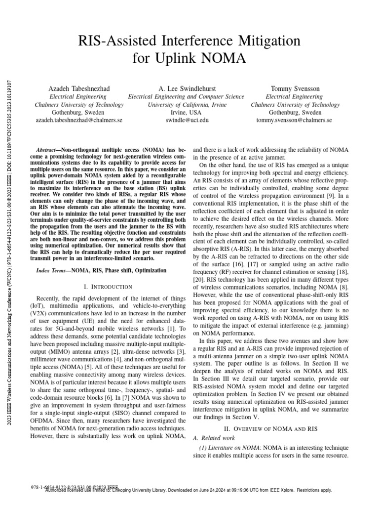 RIS-Assisted Interference Mitigation For Uplink NOMA | PDF