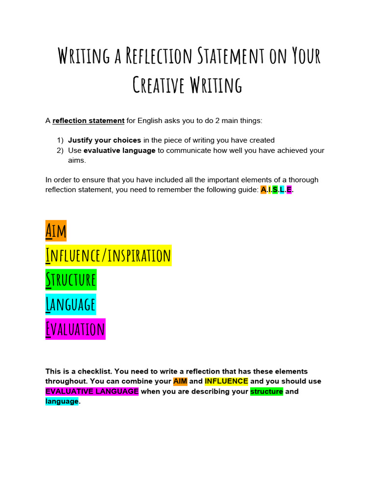 Structuring Your Creative Reflection Statement | PDF