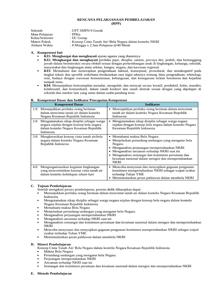 RPP PPKN Kelas 9 | PDF