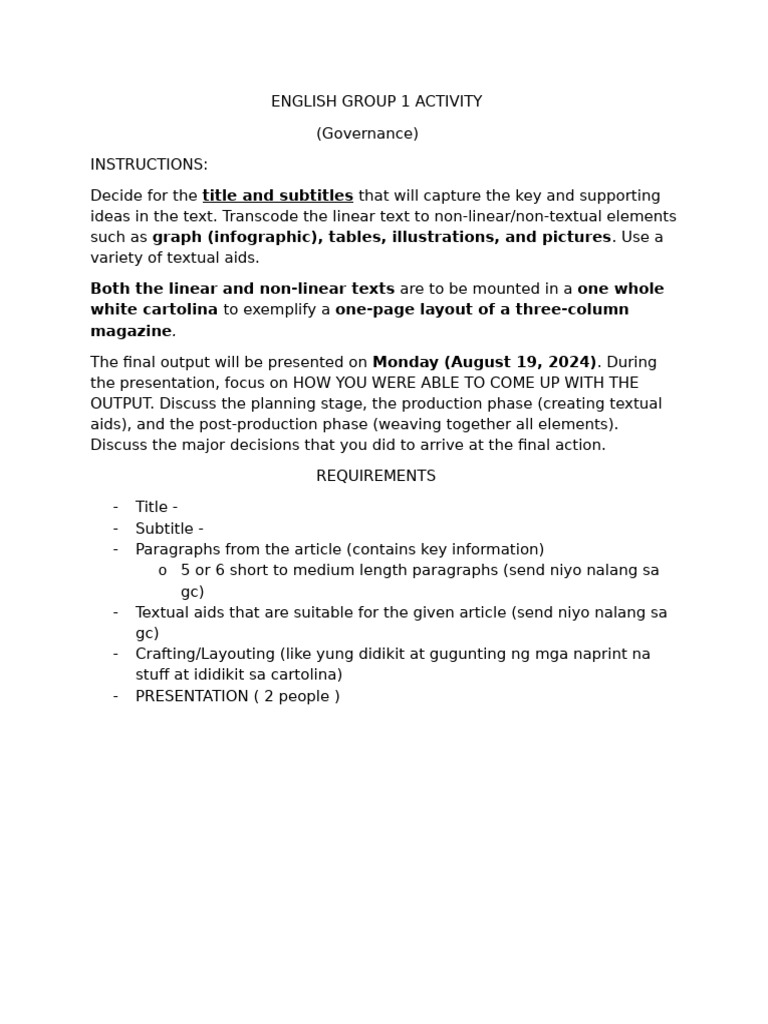 English Group 1 Activity | PDF