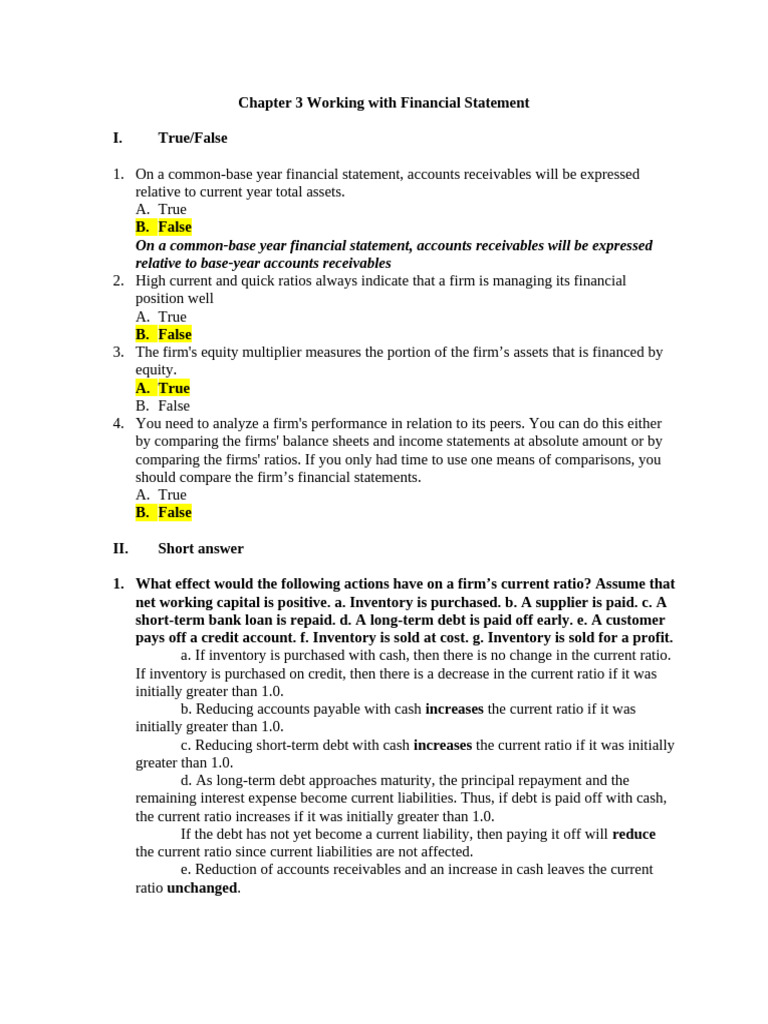 Chapter 3 Working With Financial Statement Lecturer Version | PDF