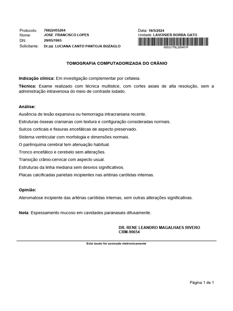 TC de Cranio (Laudo) | PDF