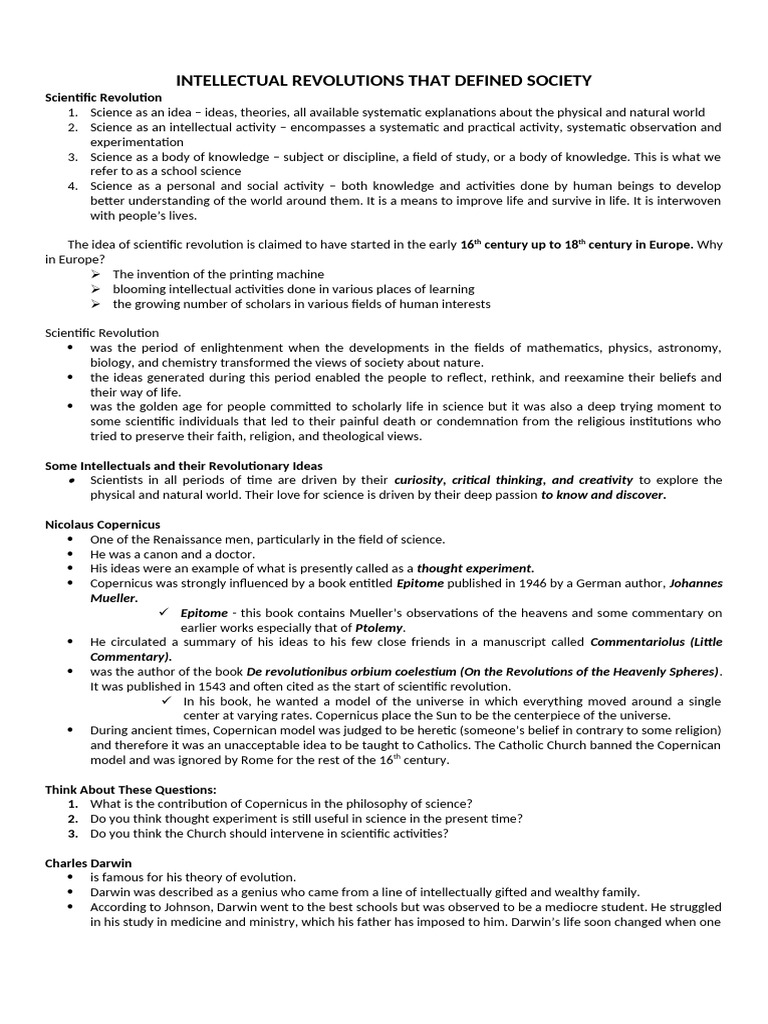 000 Intellectual Revolutions That Defined Society | PDF