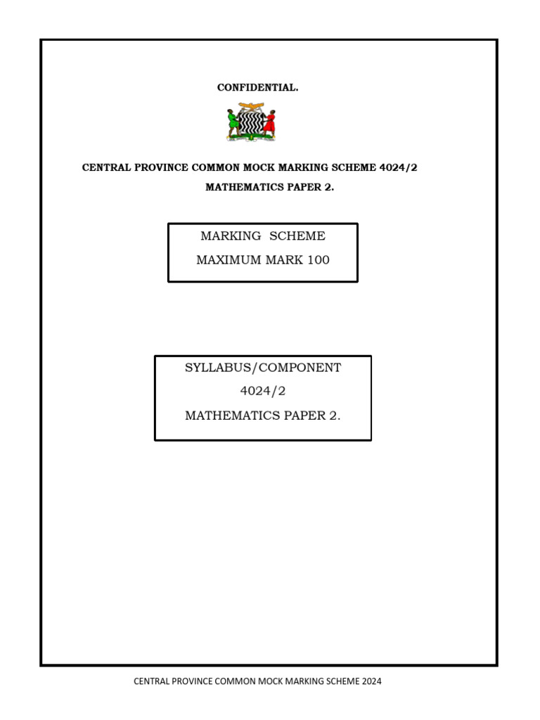CONFIDENTIAL CENTRAL PROVINCE MARKING SCHEME Math12 P2 Final Edited. | PDF