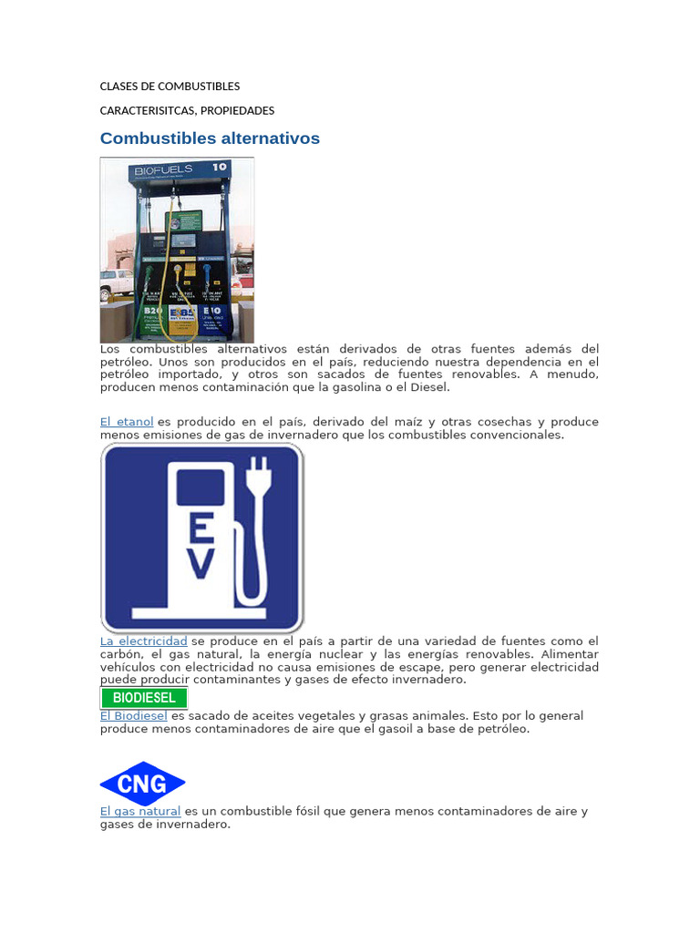CLASES DE COMBUSTIBLES Caracterisitica Clase 2 Nidia | PDF