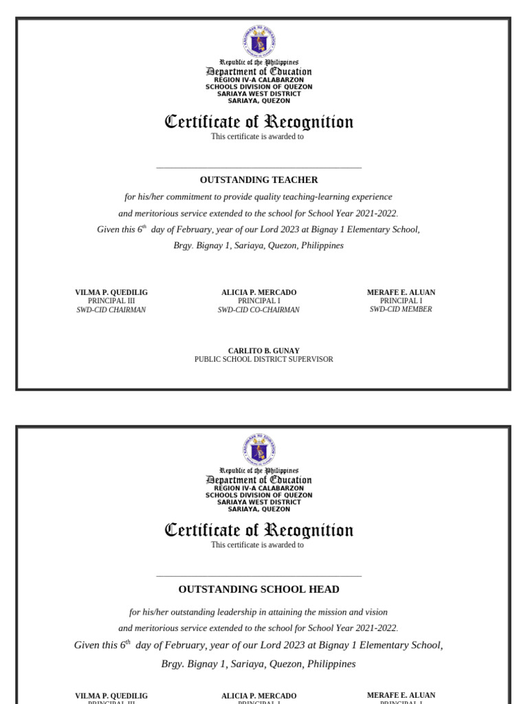 Awards and Recog For Teachers Cert | PDF