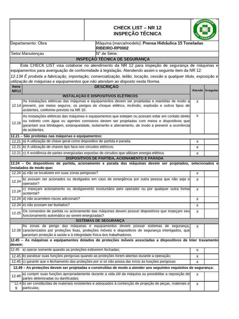 Inspecao de Seguranca Nr12 | PDF