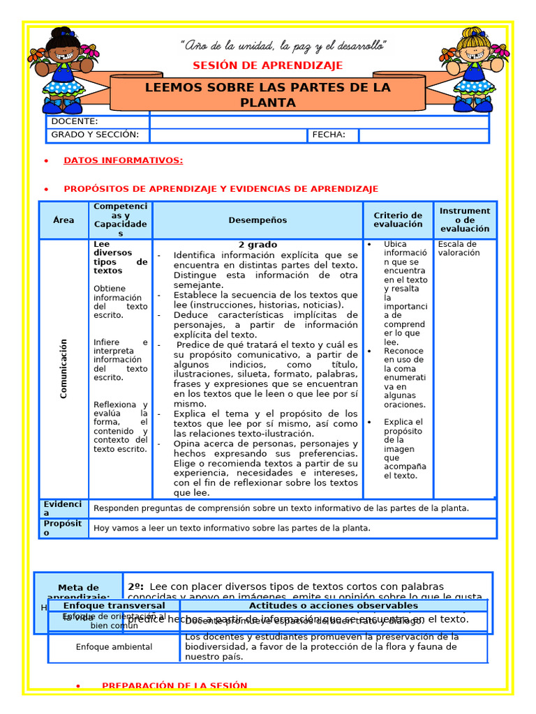 2º E9 Sesion D3 Com Las Partes De La Planta Coma Enumerativa Pdf