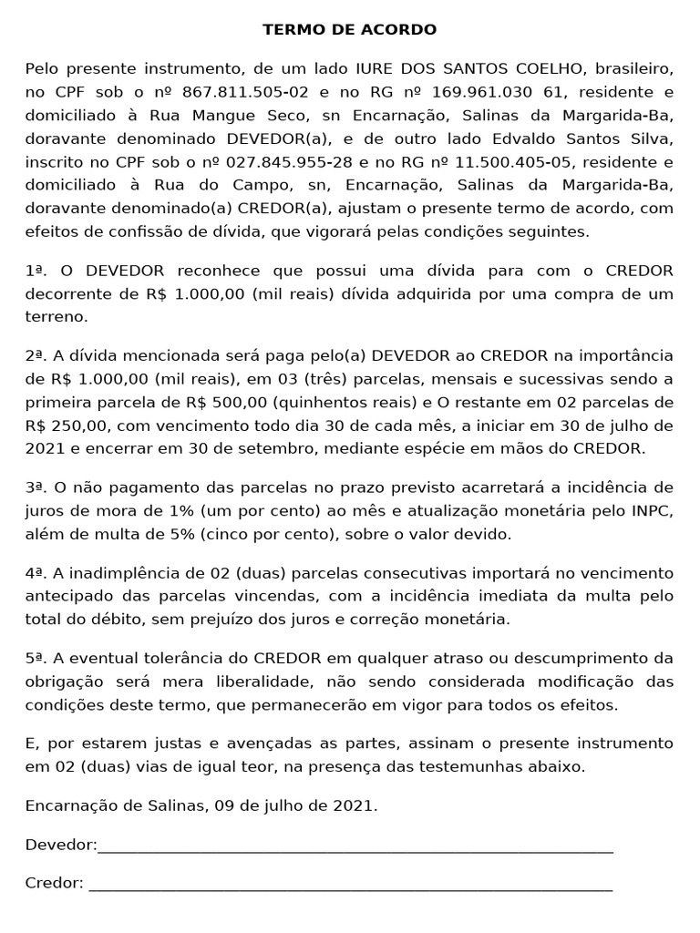 Termo de Acordo | PDF