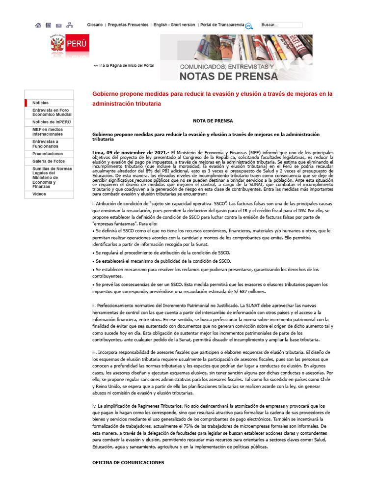 Gobierno Propone Medidas para Reducir La Evasión y Elusión A Través de Mejoras en La ...