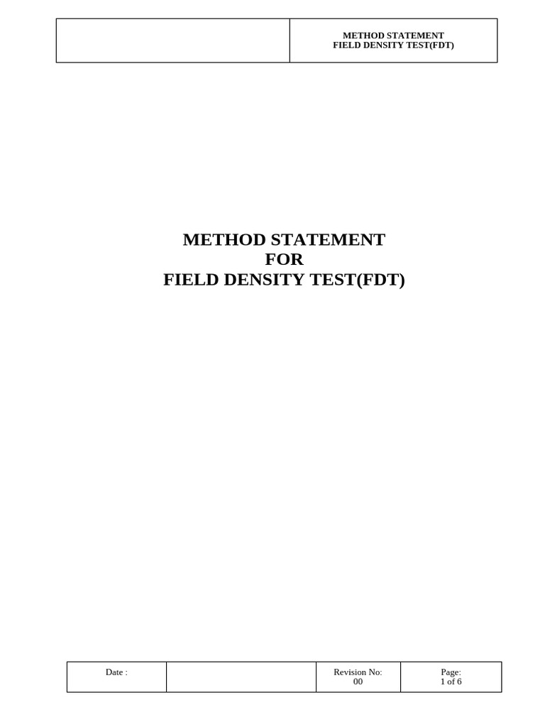 Method Statement for Field Density Test | PDF