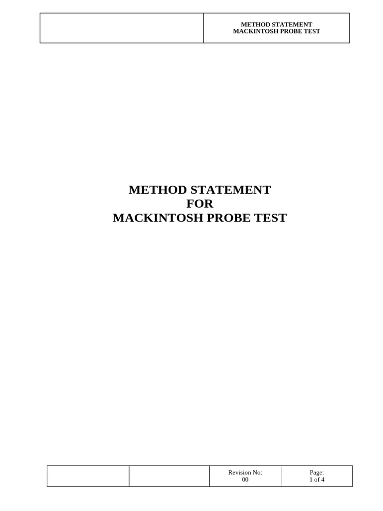 Method Statement For Mackintosh Probe | PDF