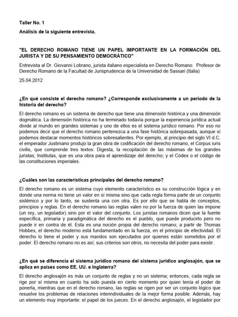Taller No 1 Derecho Romano | PDF