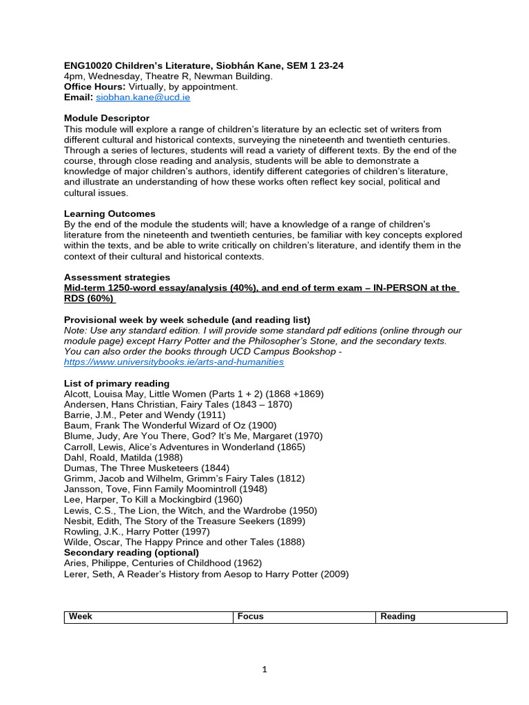 Children's Lit Syllabus | PDF