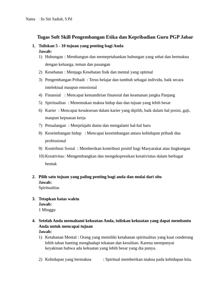 TUGAS SOFT SKILL PENGEMBANGAN DIRI PGP JABAR - Iis Siti Sadiah | PDF