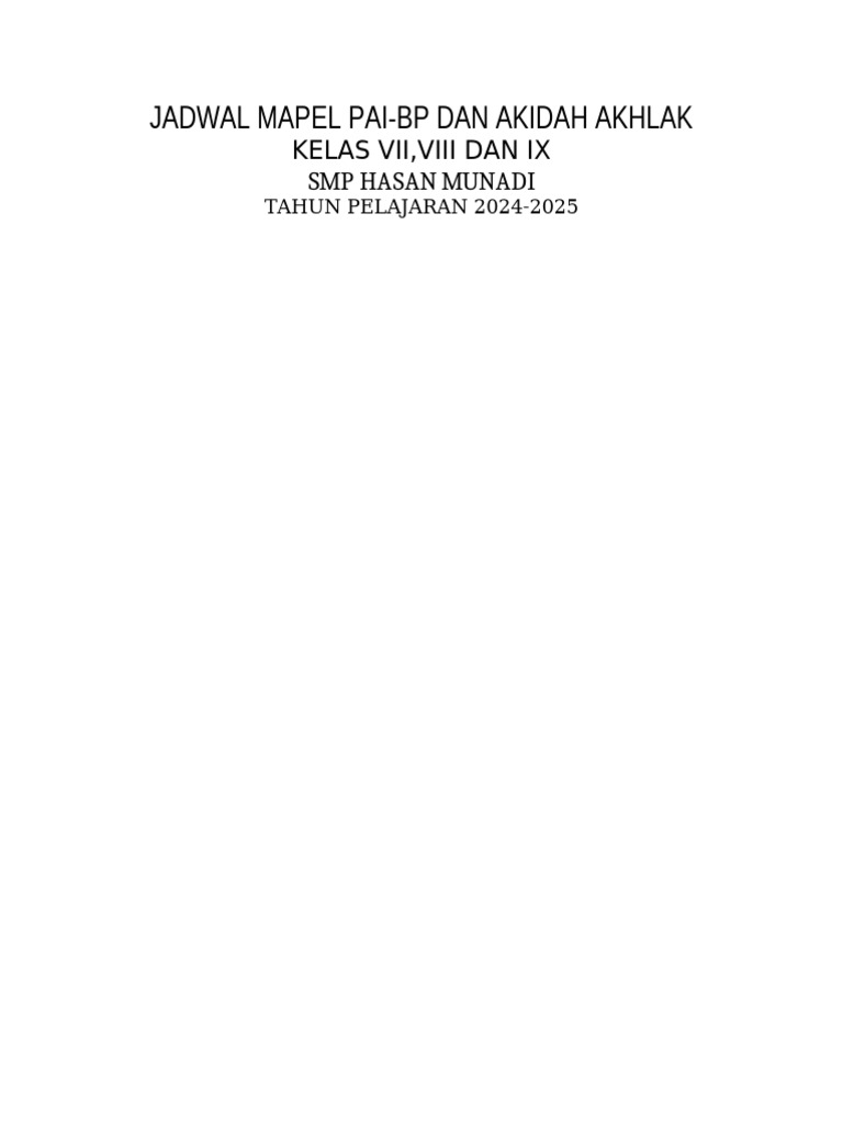 Jadwal Mapel Pai | PDF