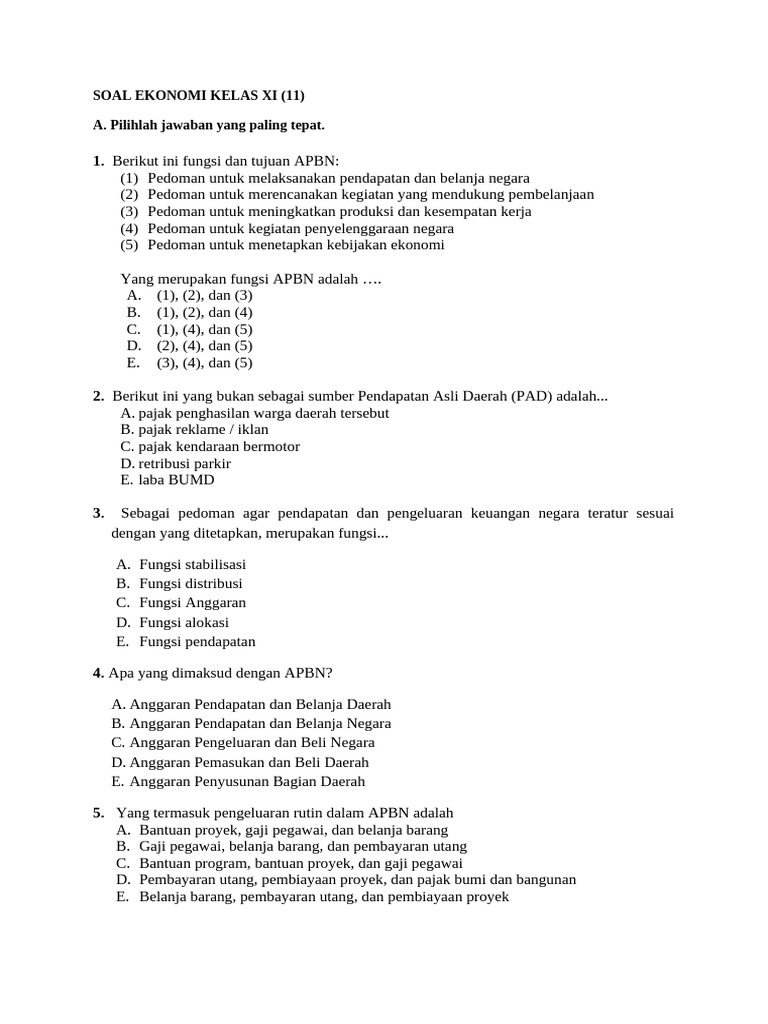 1.kisi-Kisi Soal Pas Kelas Xi (Ekonomi) - Genap 2024 | PDF