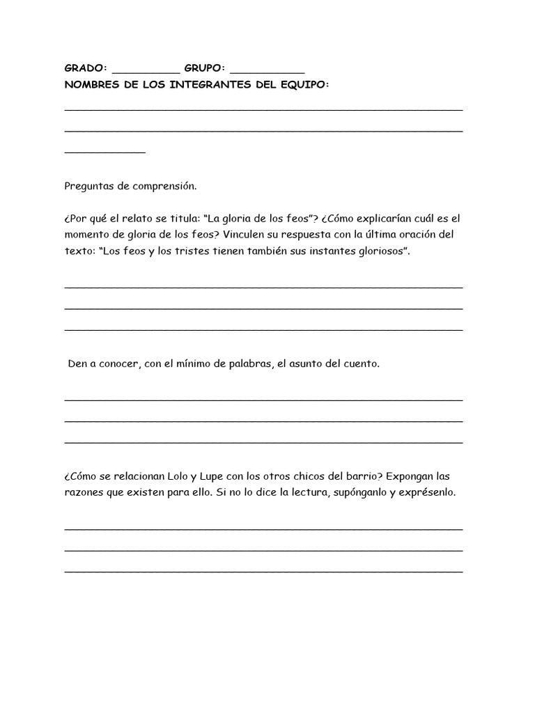 La Gloria De Los Feos Preguntas Pdf