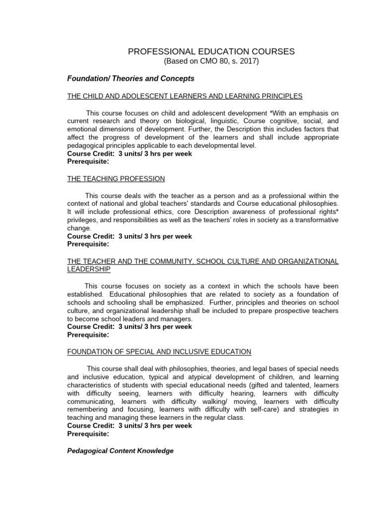 Professional Education - Course Description | PDF