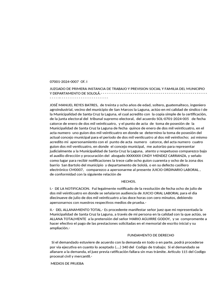 Memorial de Allanamiento Total Seccion A | PDF