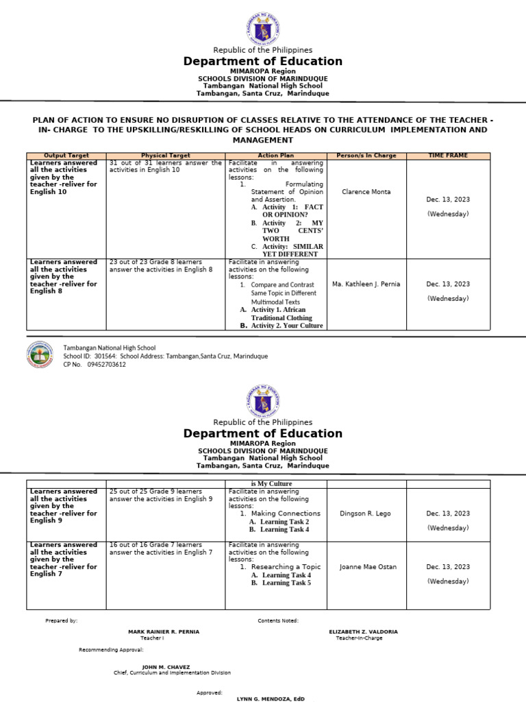 PLAN-OF-ACTIONNO-DISRUPTION-OF-CLASSES-2 | PDF