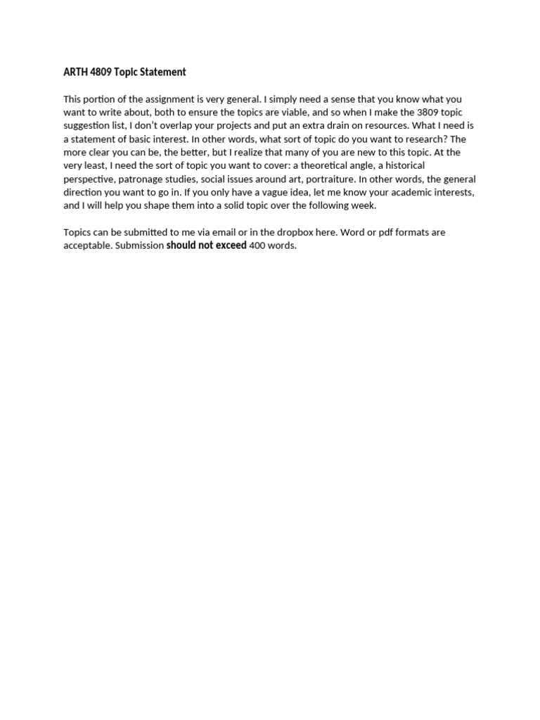 ARTH 4809 Topic Statement | PDF