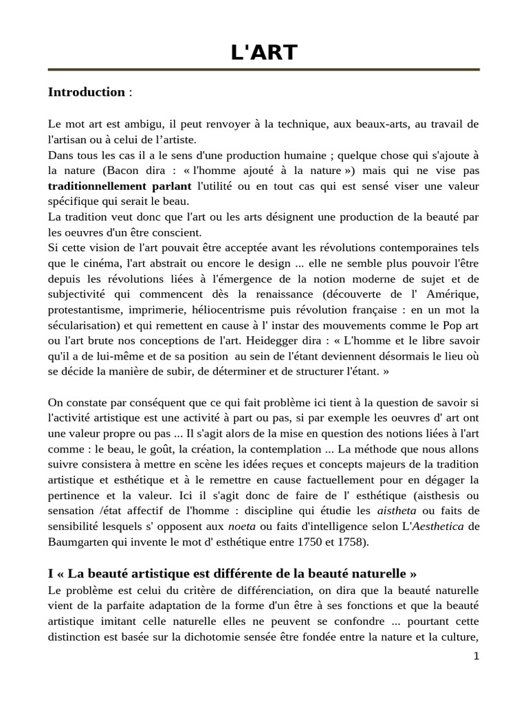cours philo sur l'art | PDF