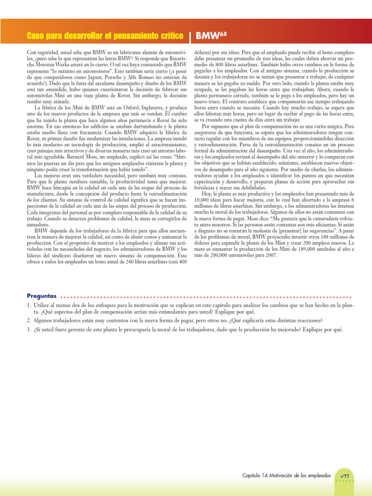 Caso de Motivación Tema VI -preguntas parte a | PDF