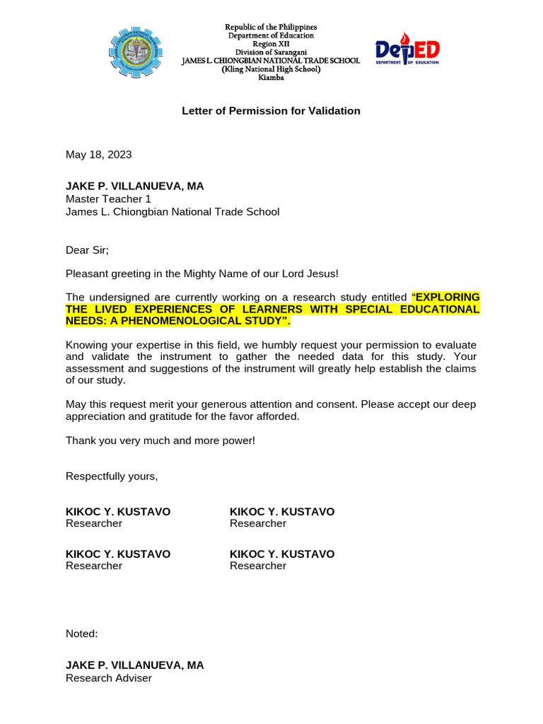 Letter of Permission For Validation | PDF