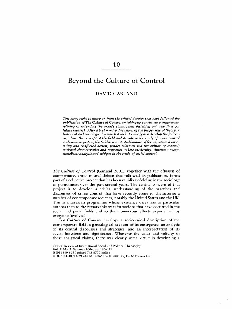 Garland, David - Beyond The Culture of Control | PDF