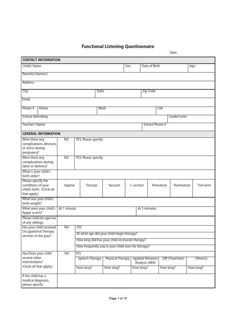 Functional Listening Questionnaire | PDF