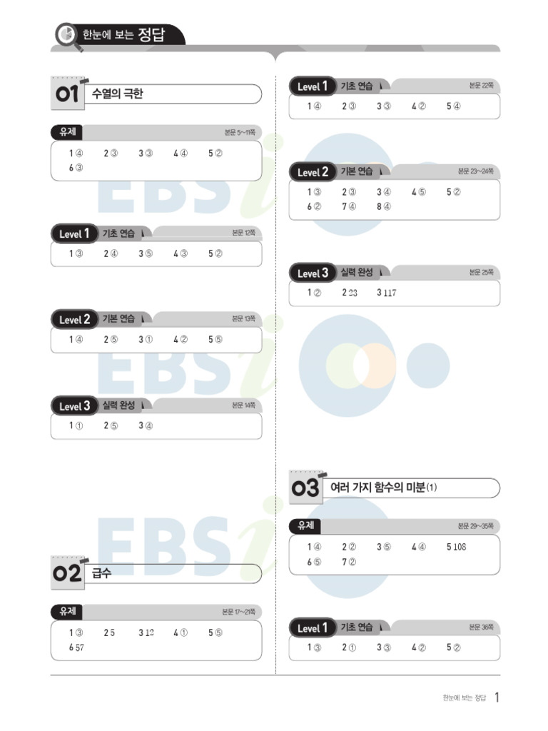 Ebs 2021학년도 수능특강 미적분 - 정답과해설2 (학생용) | PDF