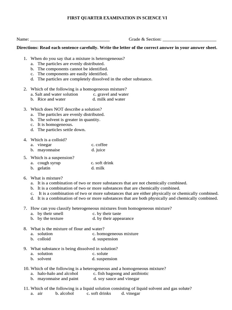 First Quarter Examination in Science Vi | PDF | Self-Improvement