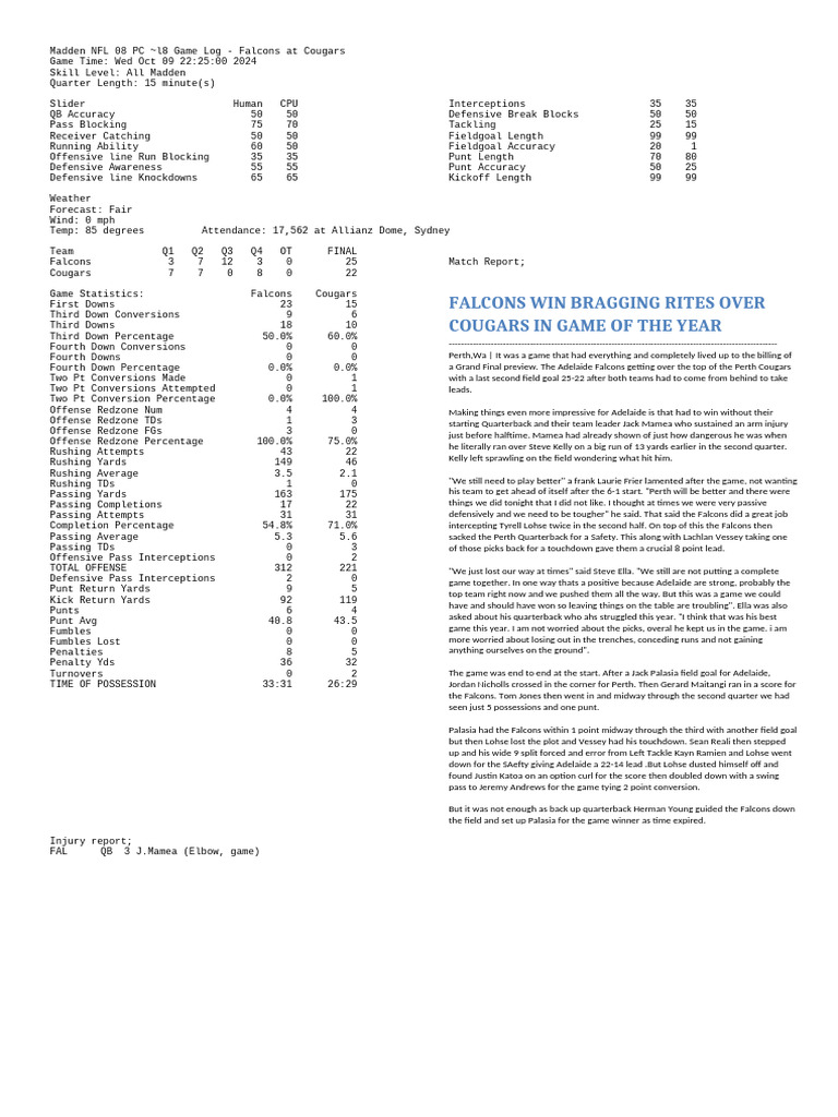 Falcons at Cougars | PDF