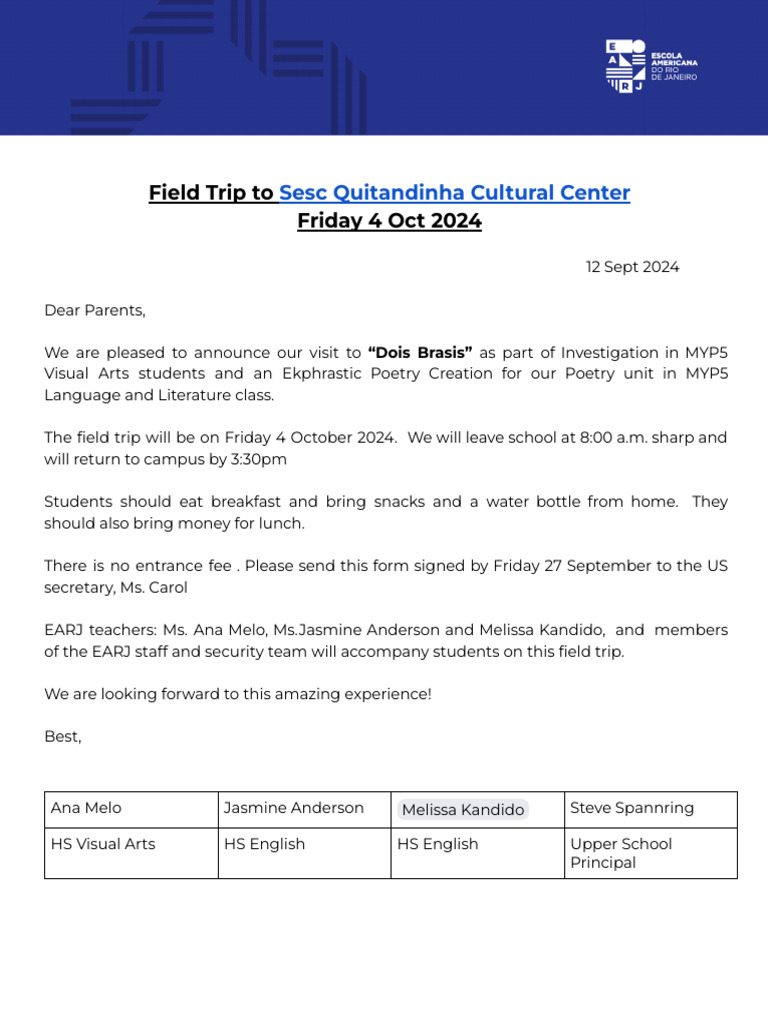 Field Trip MYP5 LangLit+Visual Arts--Sesc Quitandinha Cultural Center ...