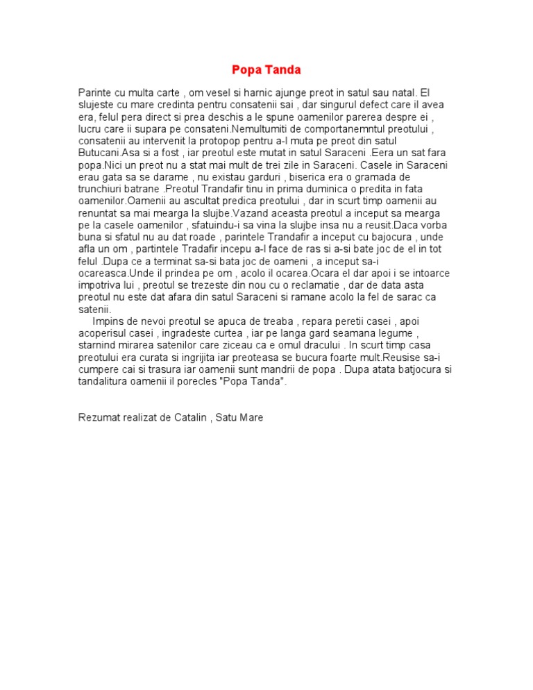 Rezumat Popa Tanda