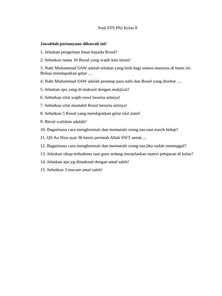 Soal Sts Pai Kelas 8 | PDF