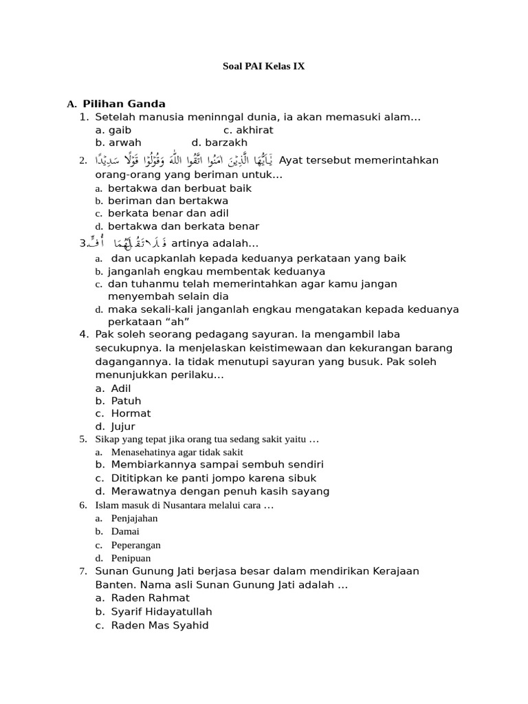 Soal PAI Kelas IX | PDF