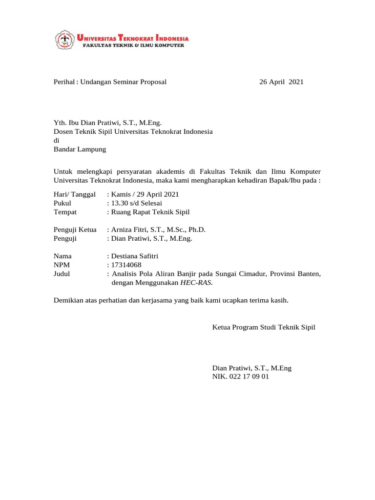 Template Undangan Seminar Proposal | PDF