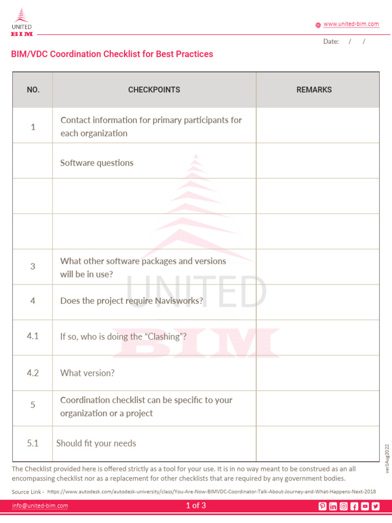 BIM - VDC Coordination Checklist For Best Practices Ver1Aug2022 - by ...