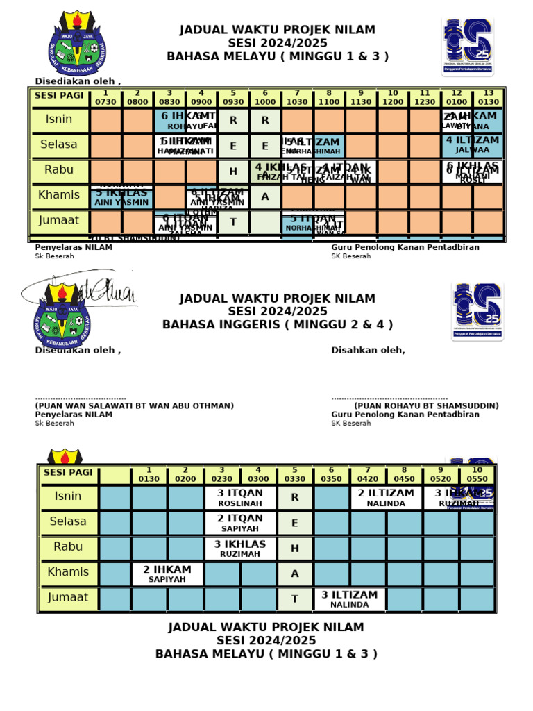 Jadual Projek Nilam 2024 | PDF