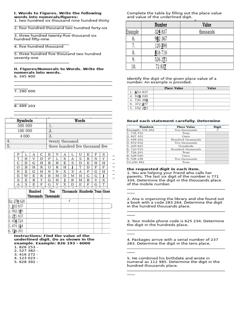 Words To Figures Worksheet | PDF