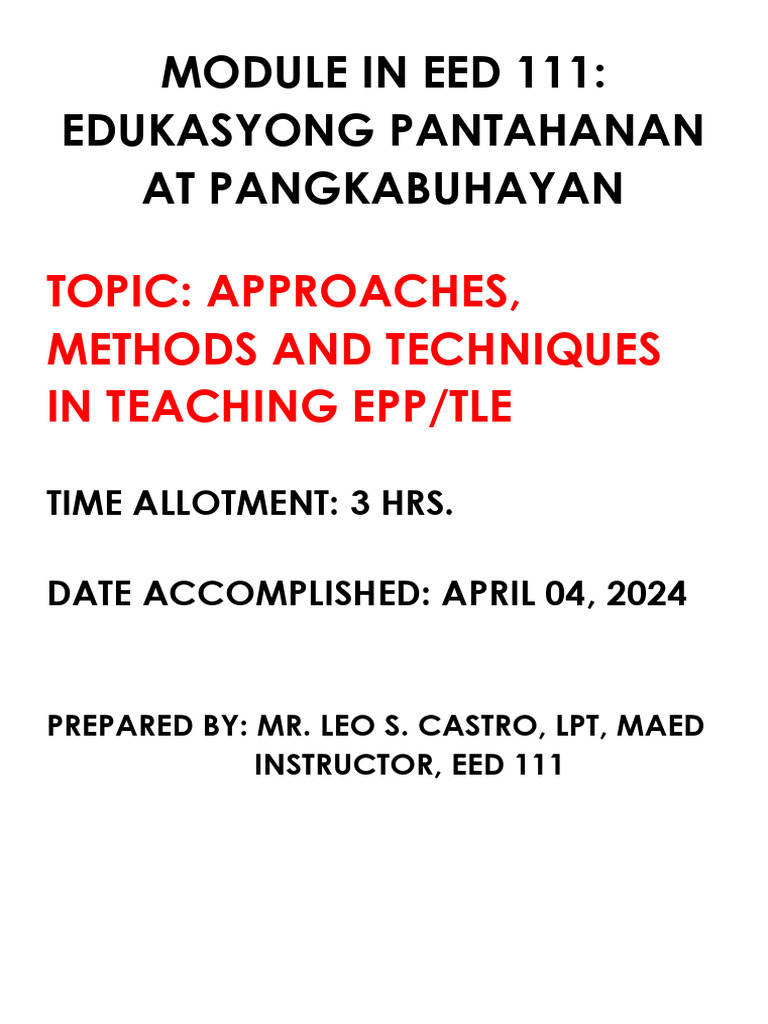 Teaching Approaches in EPP/TLE Module | PDF | Business