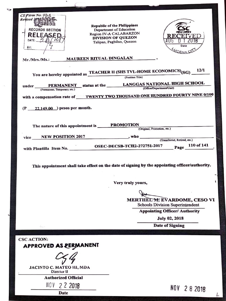 Dingalan Maureen Ritual - Appointment | PDF