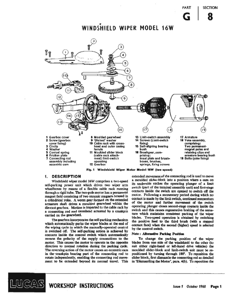 Windscreen Wiper Motor Manual | PDF