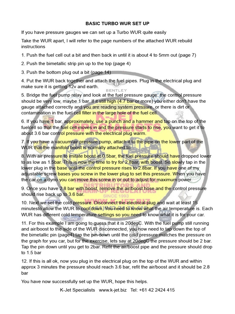 005 Basic TURBO WUR Set Up 1 | PDF