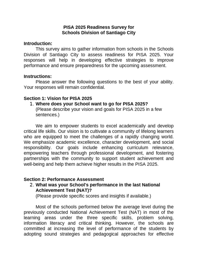 SDO_PISA 2025 Readiness Survey Questionnaire | PDF