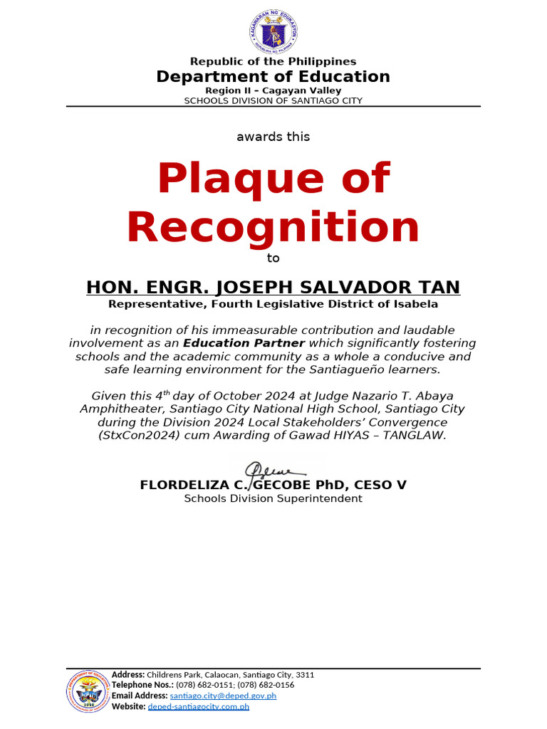 Plaque of Recognition Stakeholders | PDF