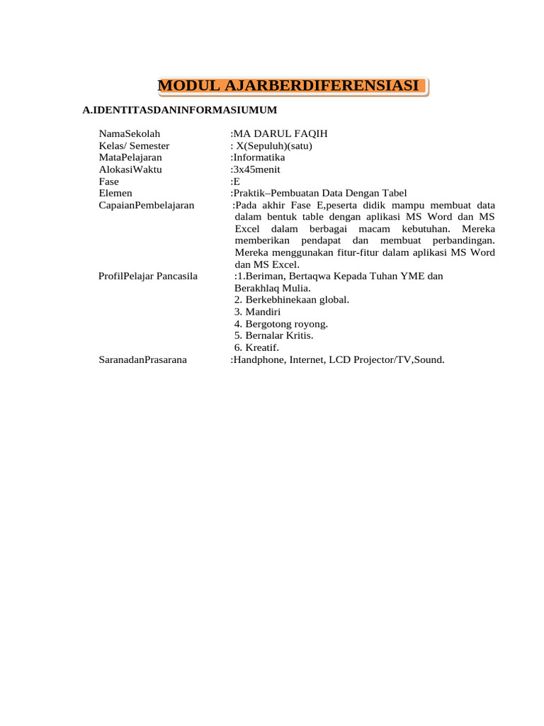 Modul Ajar Tik Terdeferensi New | PDF